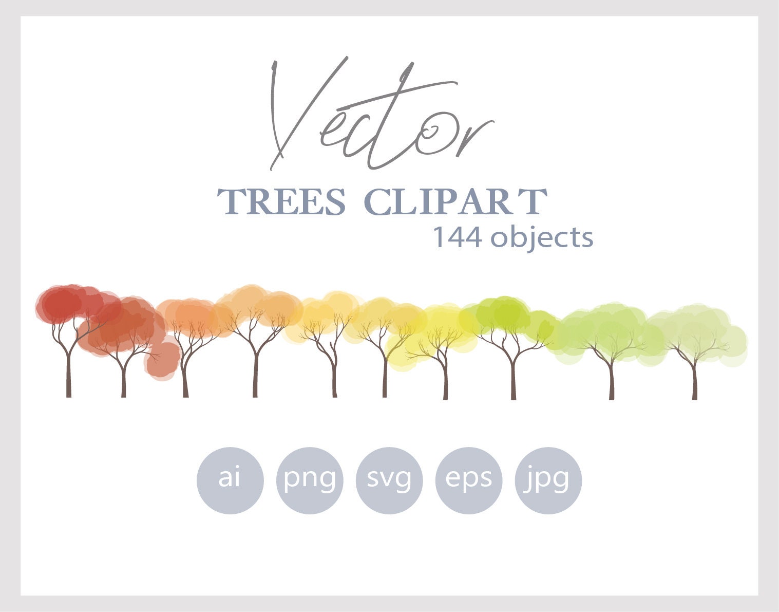 144 Set of Flat Vector Trees Clipart - Flat Vector Plant Illustration ...