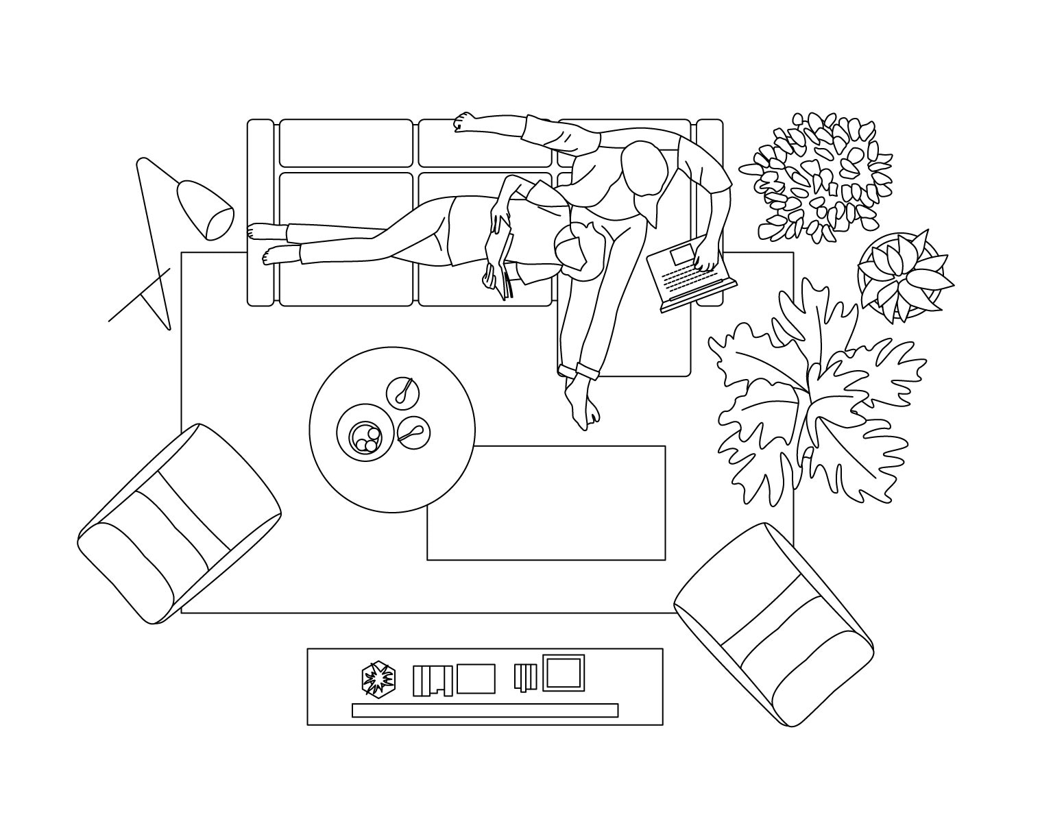 Vector Illustration TOP View- Furniture and Decor Elements - Living ...