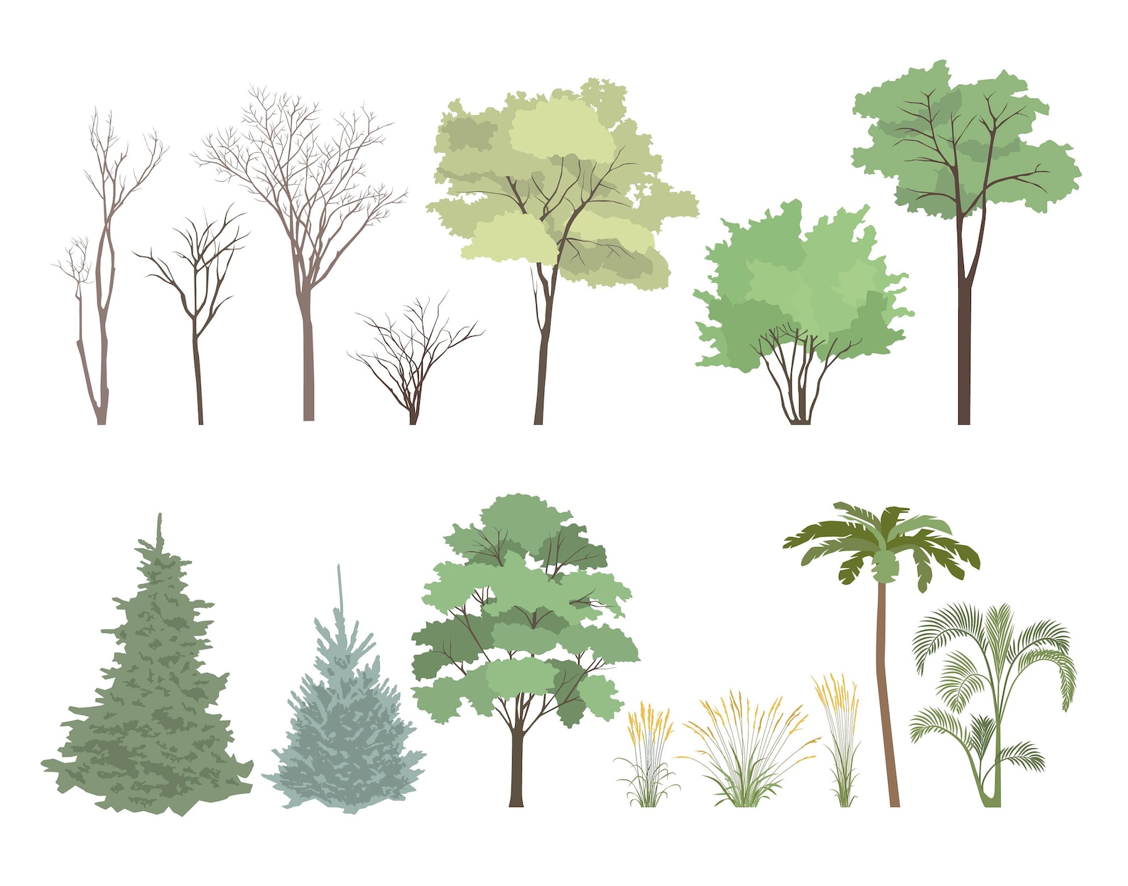 15 Set of Flat Vector Trees Clipart - Flat Vector Plant Illustration ...