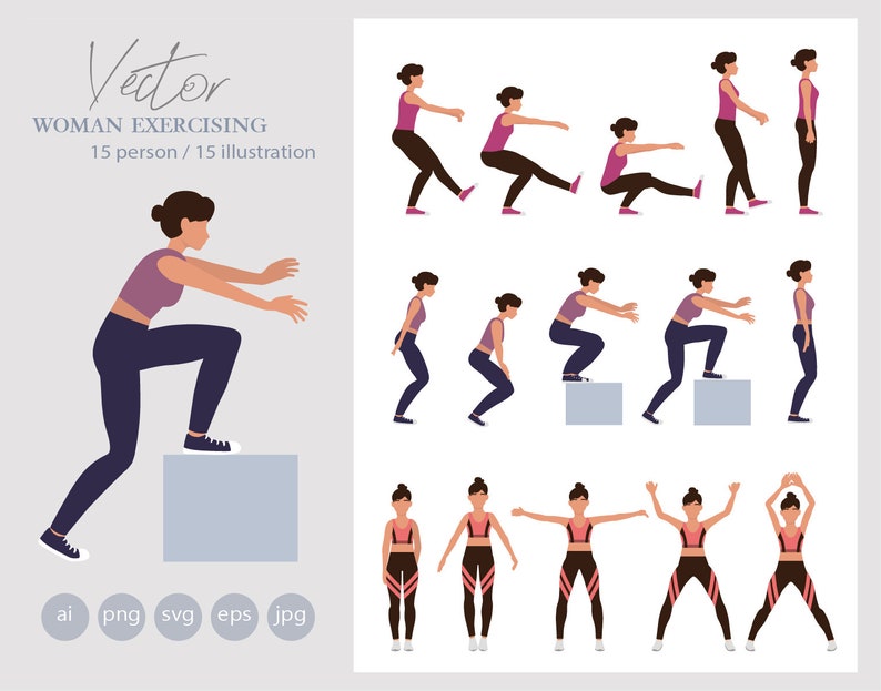 15 Flat Vector People Illustration SPORT EXERCISES Ai Png Jpg Svg Eps ...