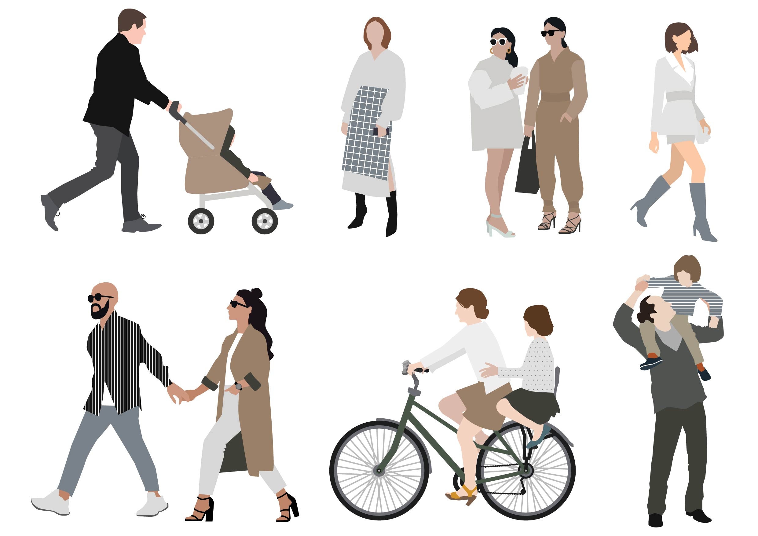 8 Flat Vector People Illustration - Walking People - Outdoor - Pack of ...
