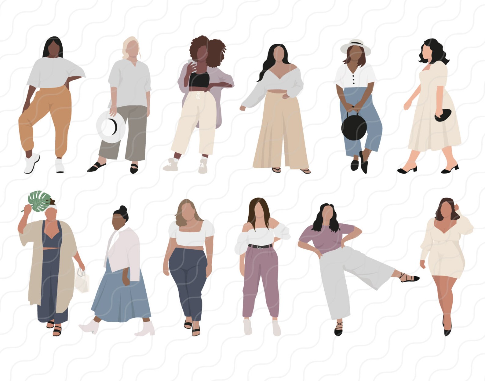 12 Flat Vector People - Curvy Women - Pack of 12 Illustration - AI ...