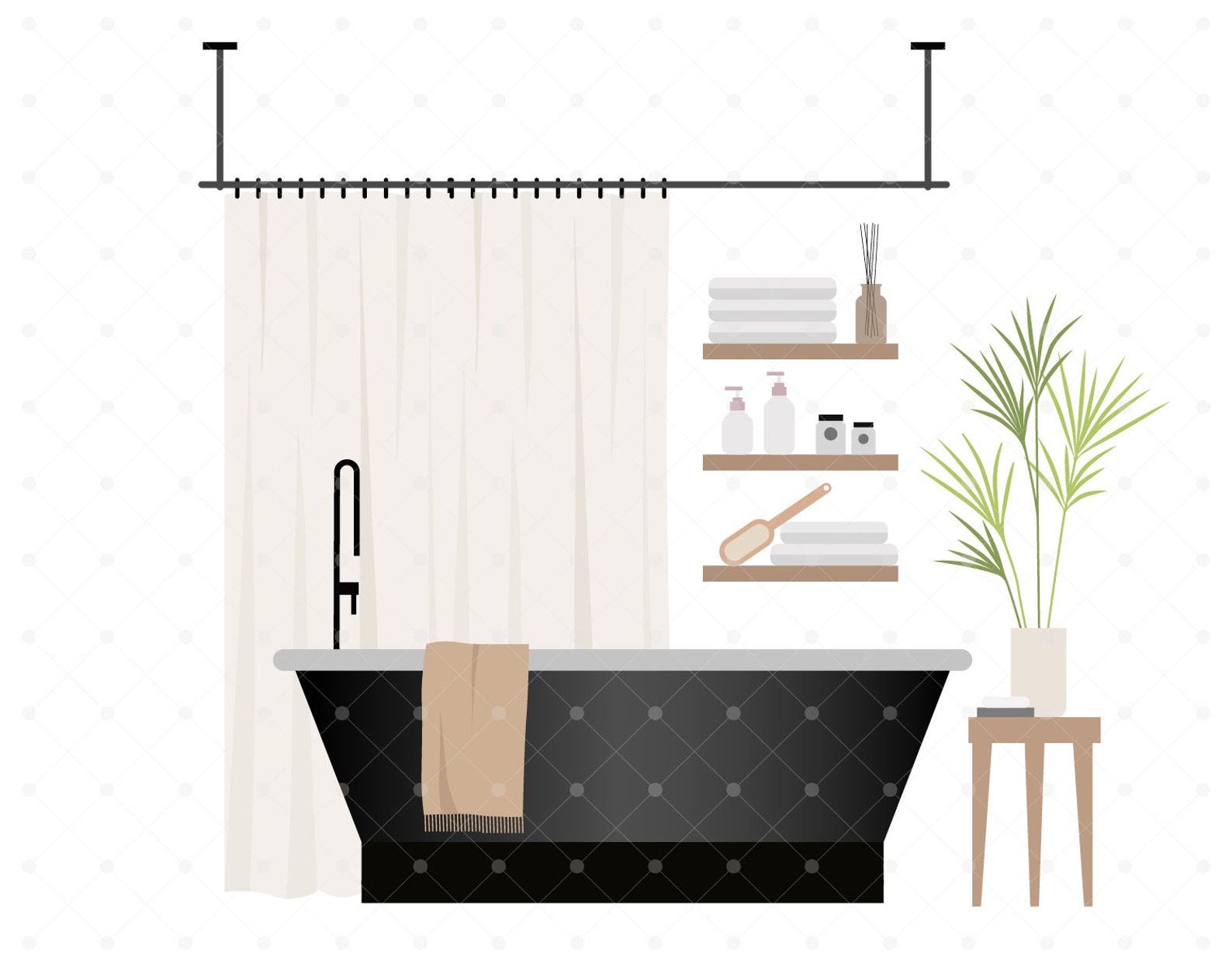 100 Flat Vector Illustration bathroom Clip Art Set Furniture Interior ...