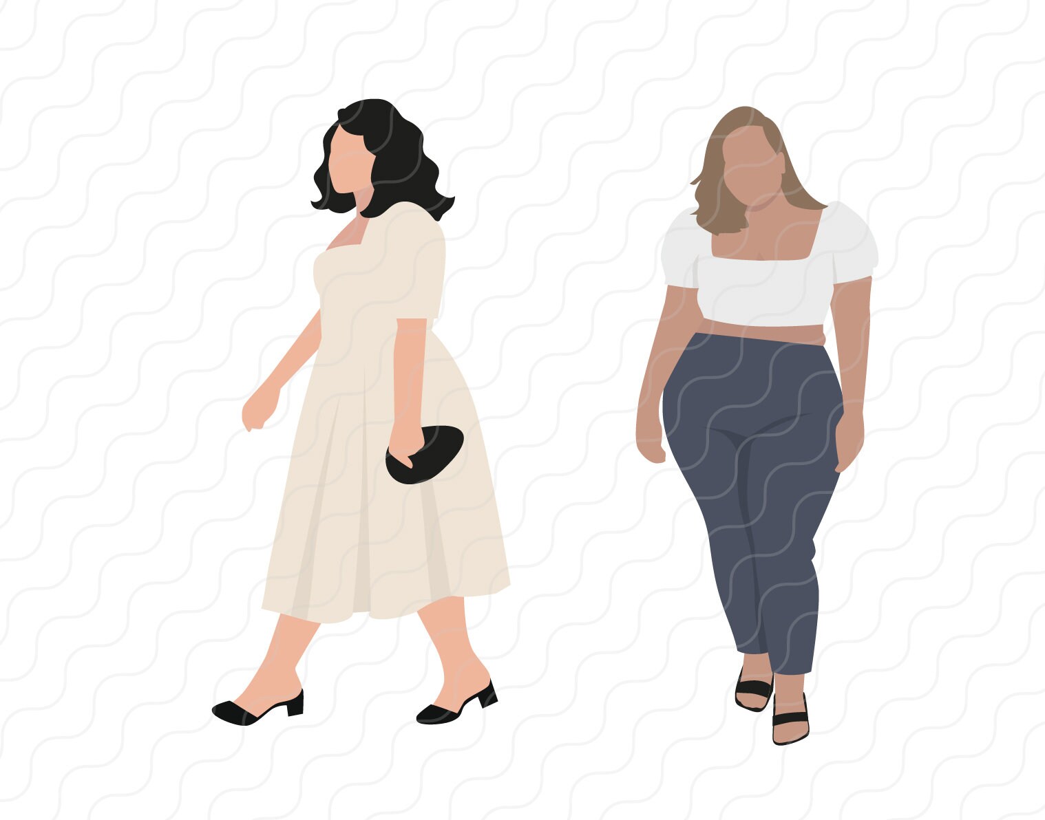 12 Flat Vector People - Curvy Women - Pack of 12 Illustration - AI ...