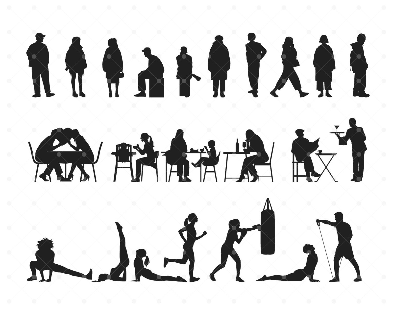 178 BIG SET - Silhouette Vector Cutout People, Children and Trees- Ai ...