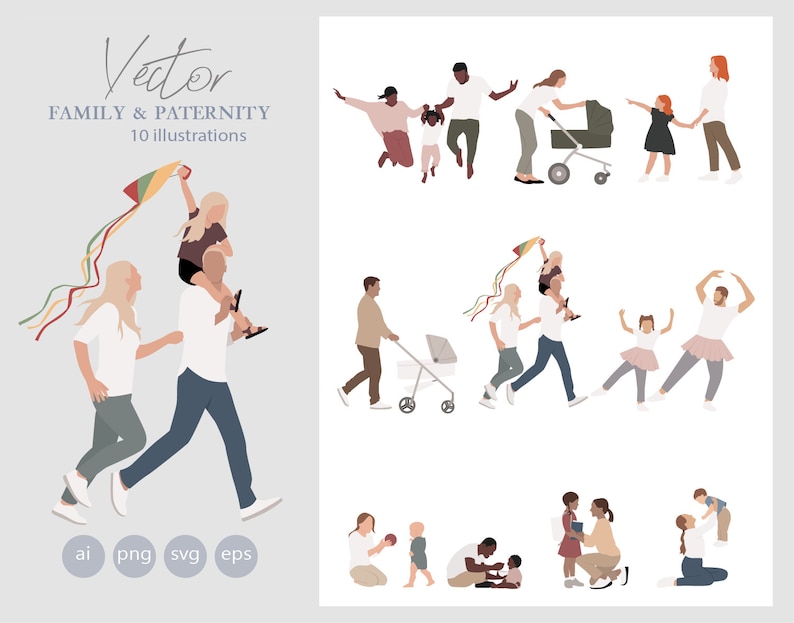 20 Flat Vector People - Family & Parently Outdoor - Pack of 10 ...