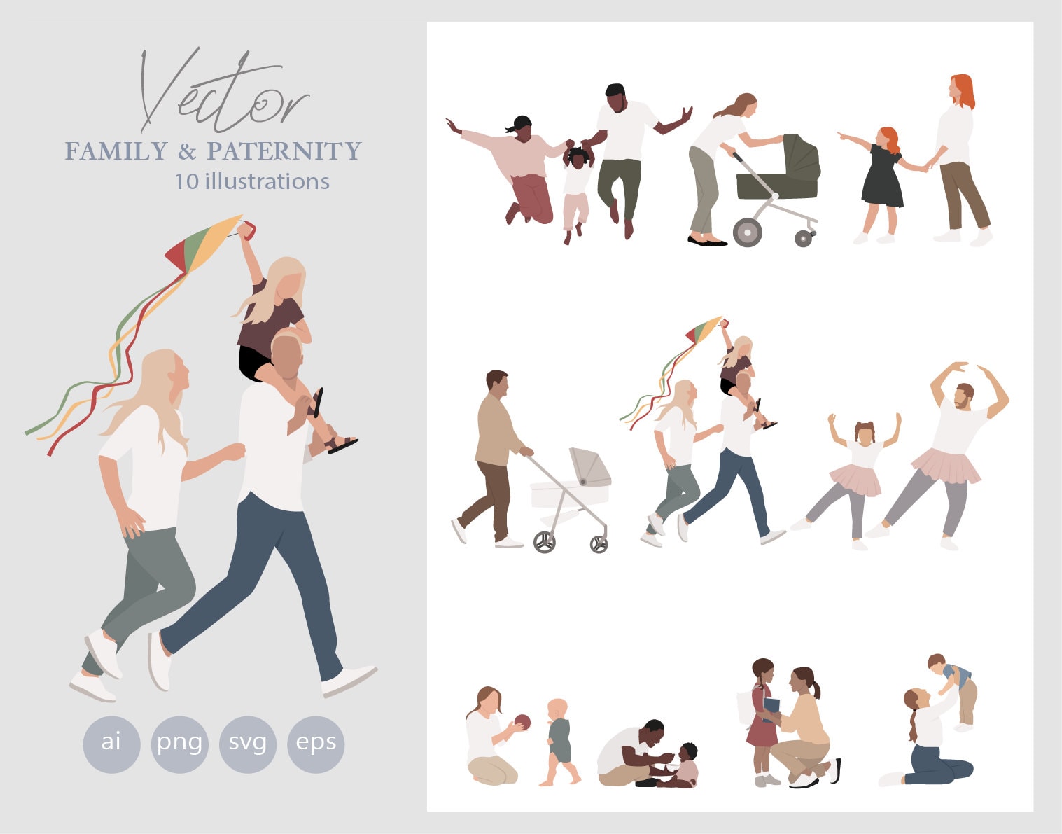 20 Flat Vector People - Family & Parently Outdoor - Pack of 10 ...