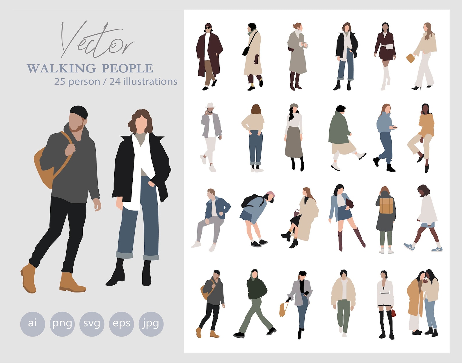 260 MEGA BIG SET- Flat Vector Cutout People - Ai - Png - Svg- Male ...