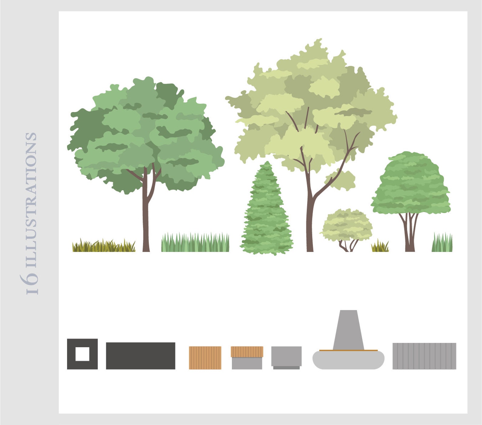 16 Set of Plants & Flower Pots Clipart - Flat Vector Plant Illustration ...