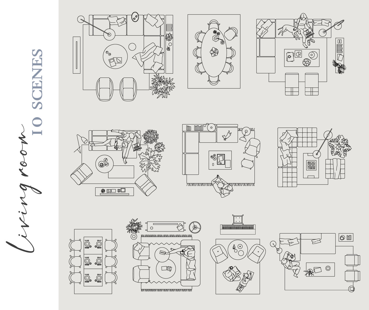Vector Illustration TOP View- Furniture and Decor Elements - Living ...