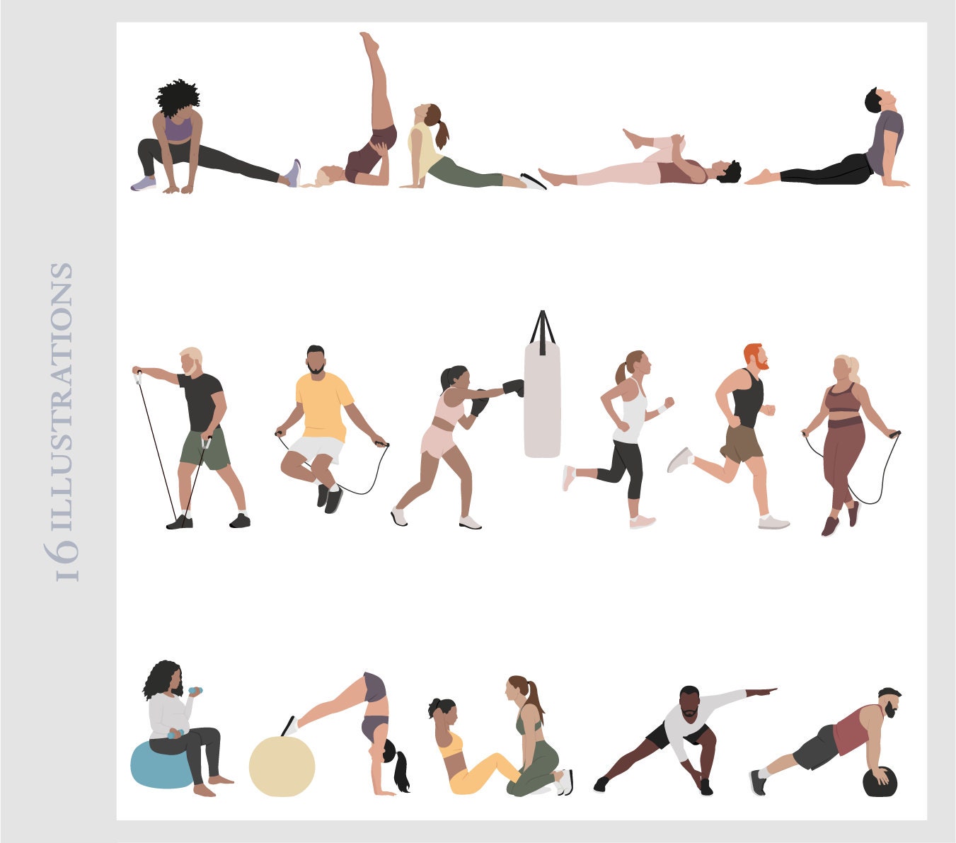 16 Flat Vector People Work Out Illustration - SPORT - Ai - Png - Svg ...