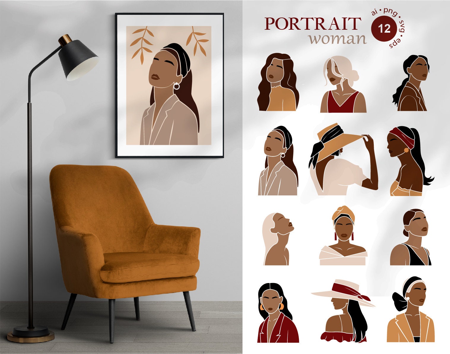 100 Abstract Woman Clipart, Feminine Vector Clipart, Abstract Black ...