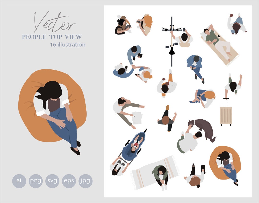 16 Flat Vector People - Top View - Pack of 19 Illustration - AI - Png ...