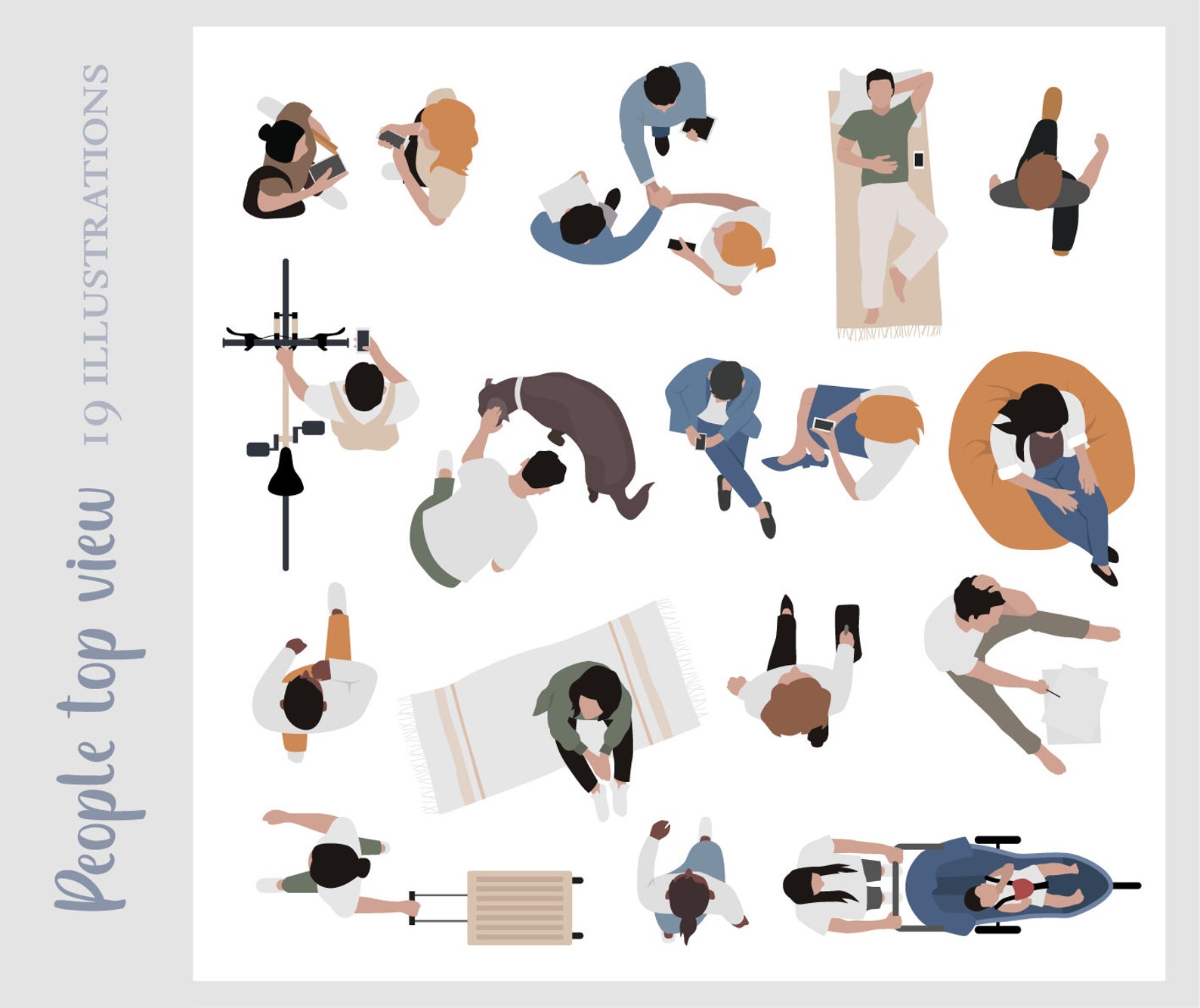 Bundle Flat Vector People - Top View Illustrations - Pack of 112 ...