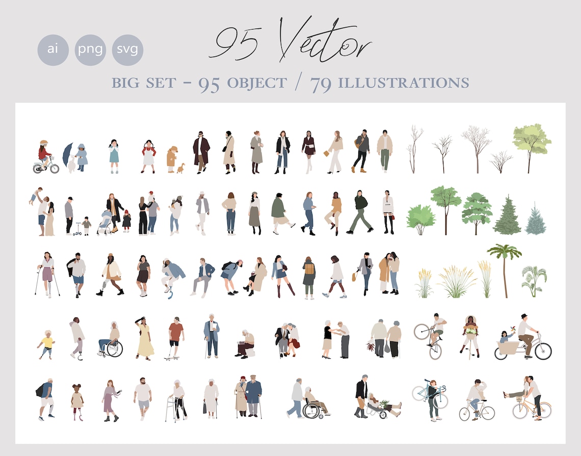 95 BIG SET - Flat Vector Cutout People - at the Street - Ai - Png - Svg ...
