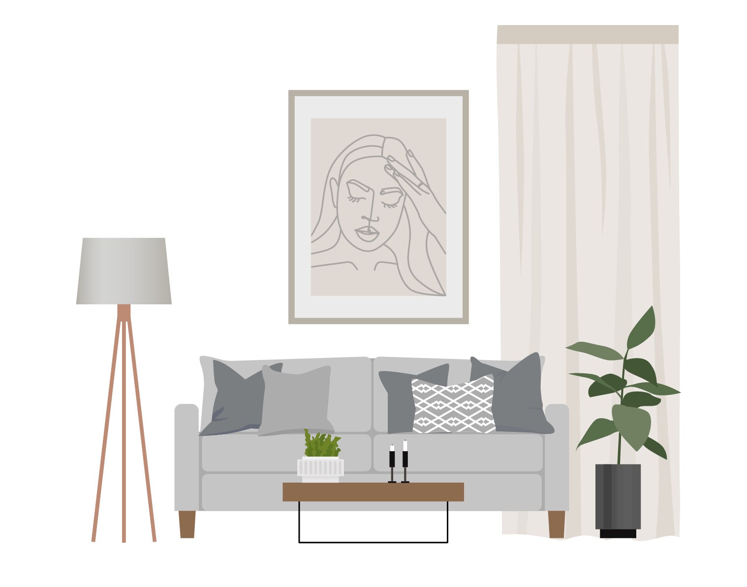 80 Flat Vector Illustration Living Room Clip Art Set | Etsy