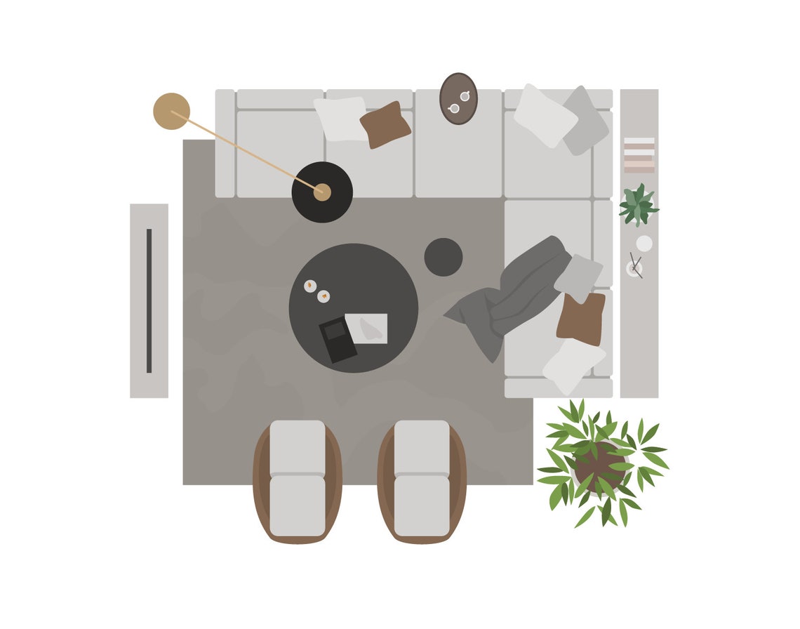 60 Flat Vector Illustration TOP View Furniture and Decor Elements ...