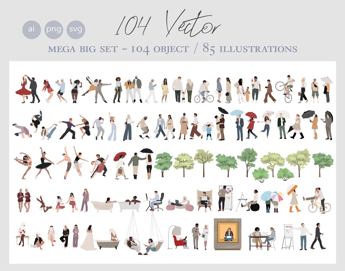 104 BIG SET Flat Vector Cutout People Ai Png Svg - Etsy