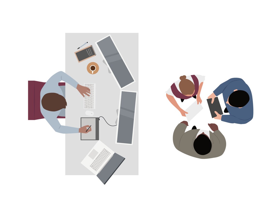 53 Flat Vector People Illustration Working People Top View - Etsy