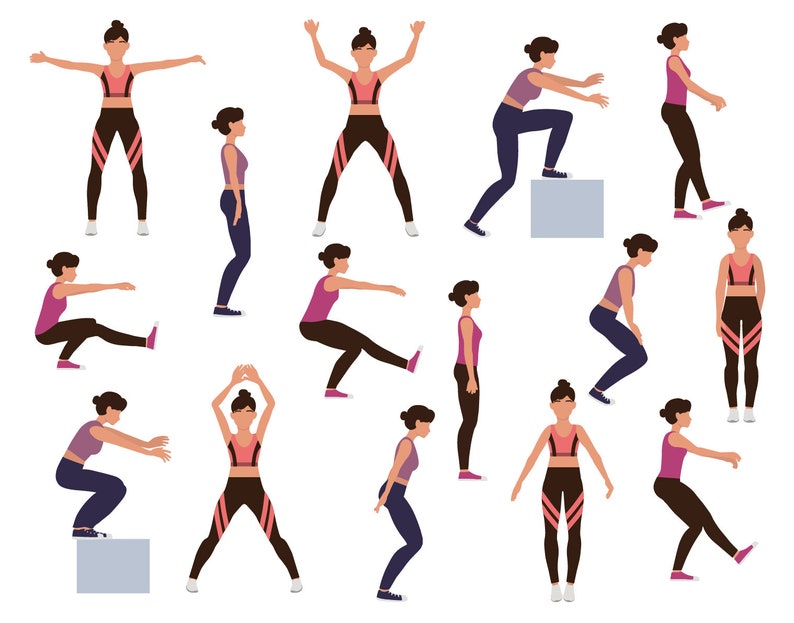 15 Flat Vector People Illustration SPORT EXERCISES Ai Png Jpg Svg Eps ...