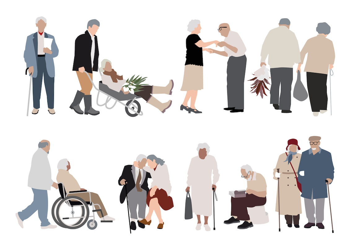 15 Flat Vector People Illustration - Elderly - Old People - Pack of 9 ...