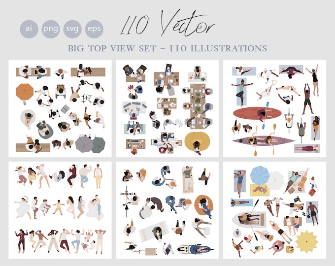 Bundle Flat Vector People - Top View Illustrations - Pack of 112 ...