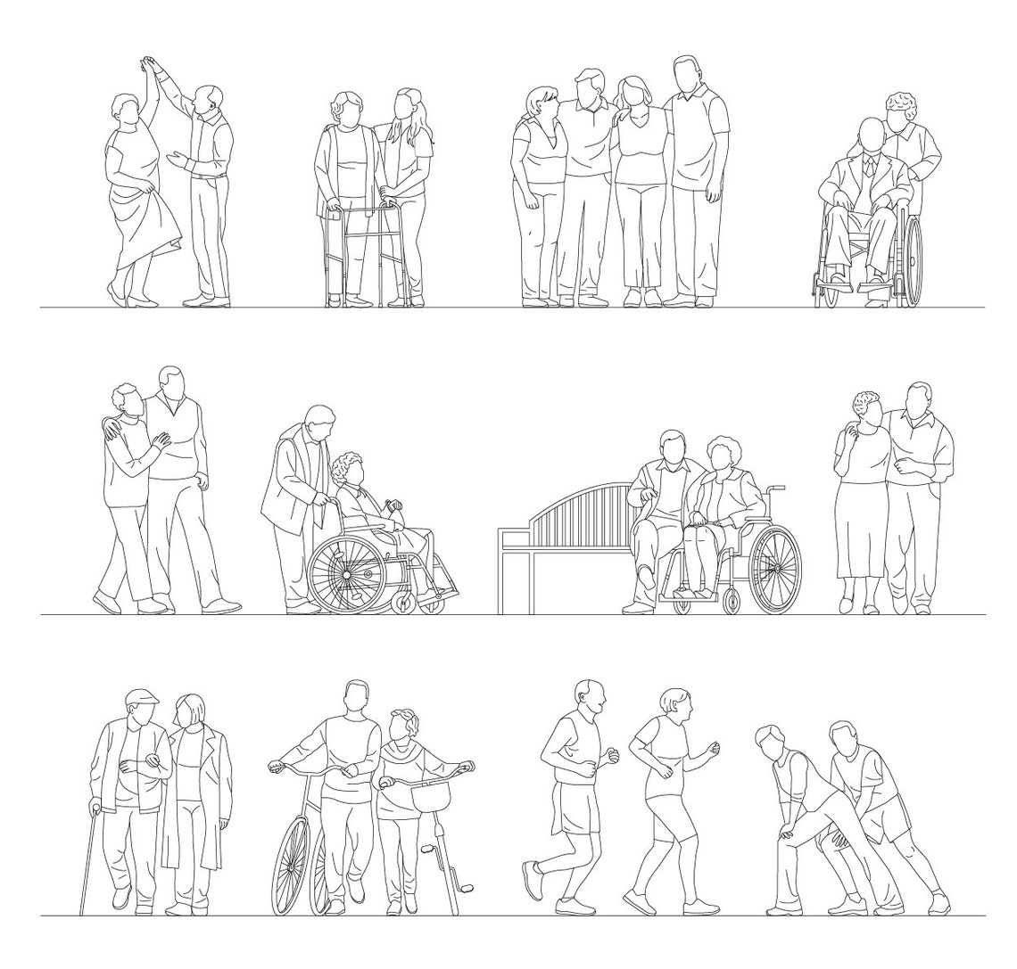 15 Line Vector People Illustration AI - Old People - Elderly Faceless ...