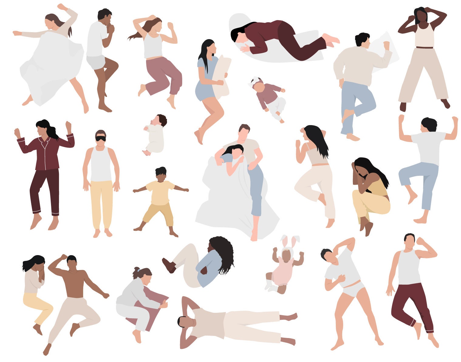25 Flat Vector People - Sleeping People - Top View - Pack of 22 ...