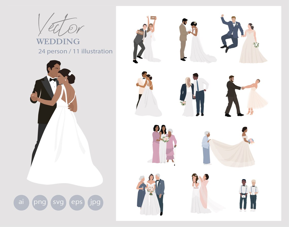 25 Flat Vector People - Wedding People - Pack of 11 Illustration - AI ...