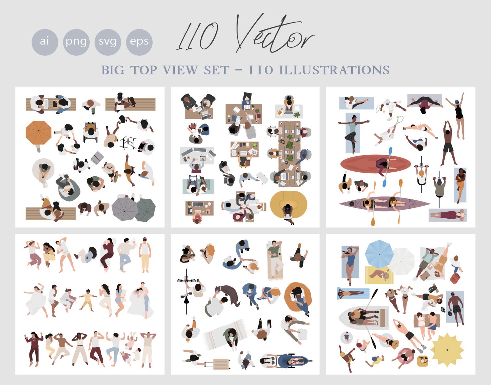 Bundle Flat Vector People - Top View Illustrations - Pack of 112 ...