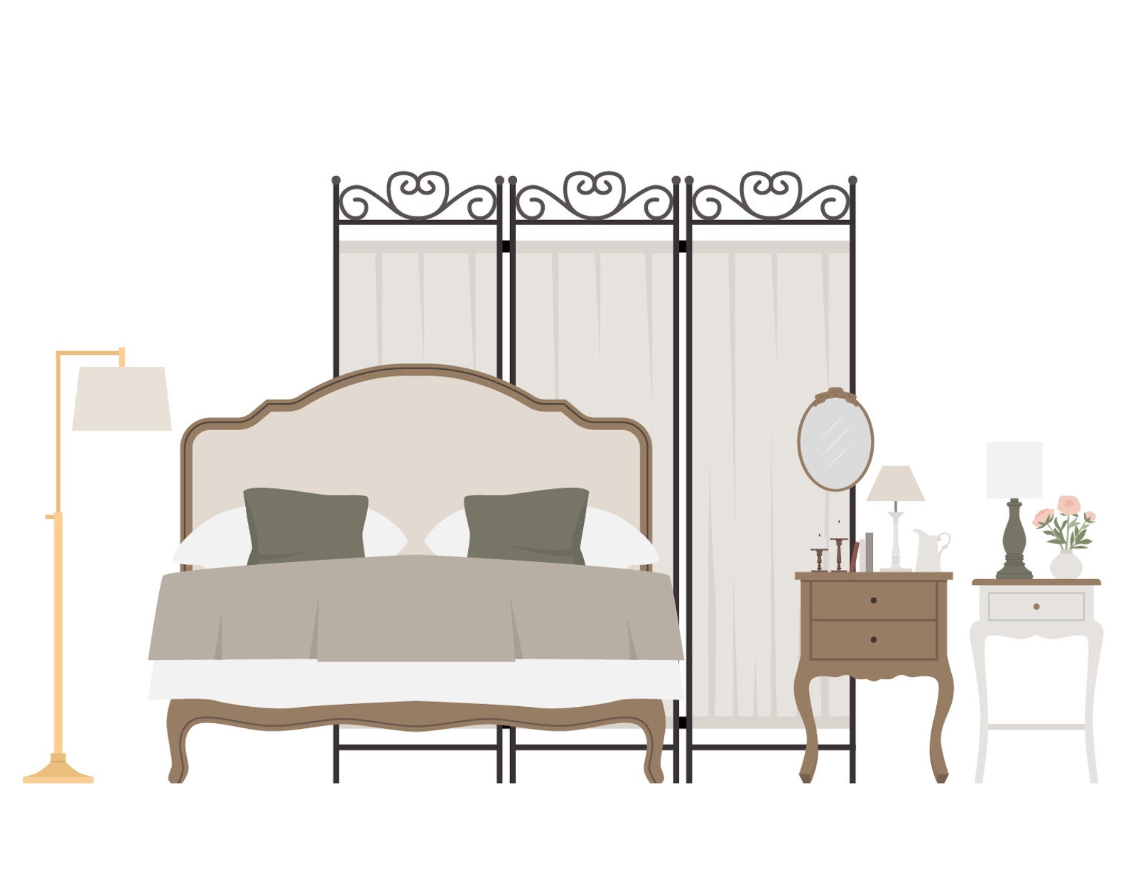 140 Flat Vector Illustration Bedroom Furniture Clip Art Set Furniture ...
