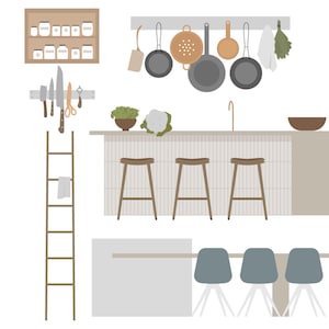 80+ Flat Vector Illustration - Kitchen Clip Art Set - Furniture ...