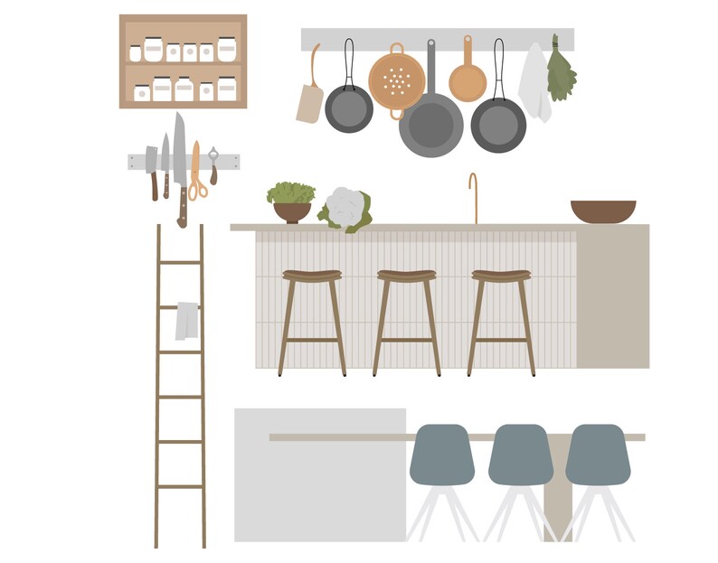 80 Flat Vector Illustration Kitchen Clip Art Set | Etsy