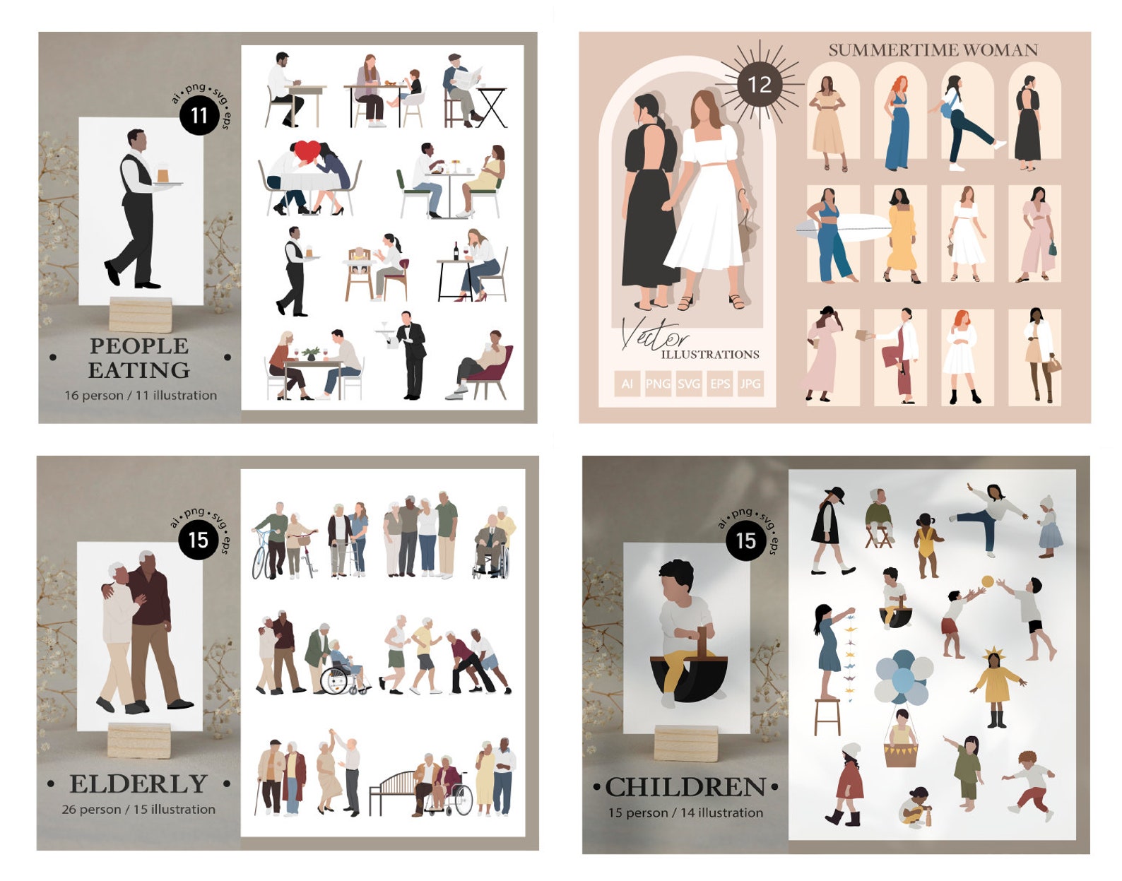 200 MEGA BIG SET- Flat Vector Cutout People - Ai - Png - Svg- Male ...