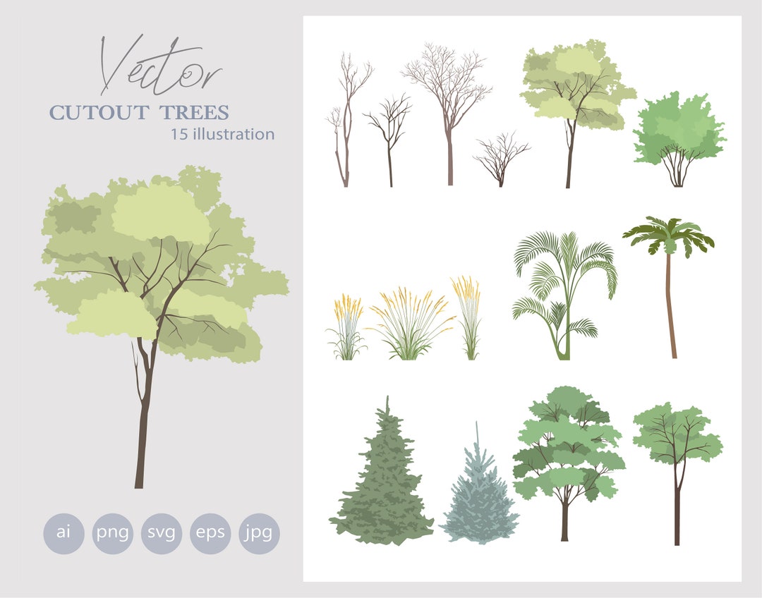 15 Set of Flat Vector Trees Clipart - Flat Vector Plant Illustration ...