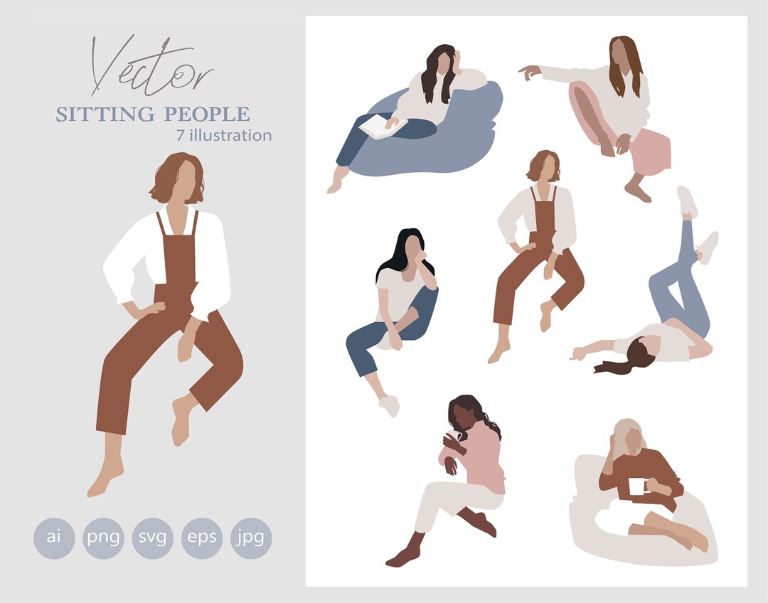 7 Flat Vector People Illustration - SITTING PEOPLE - Etsy