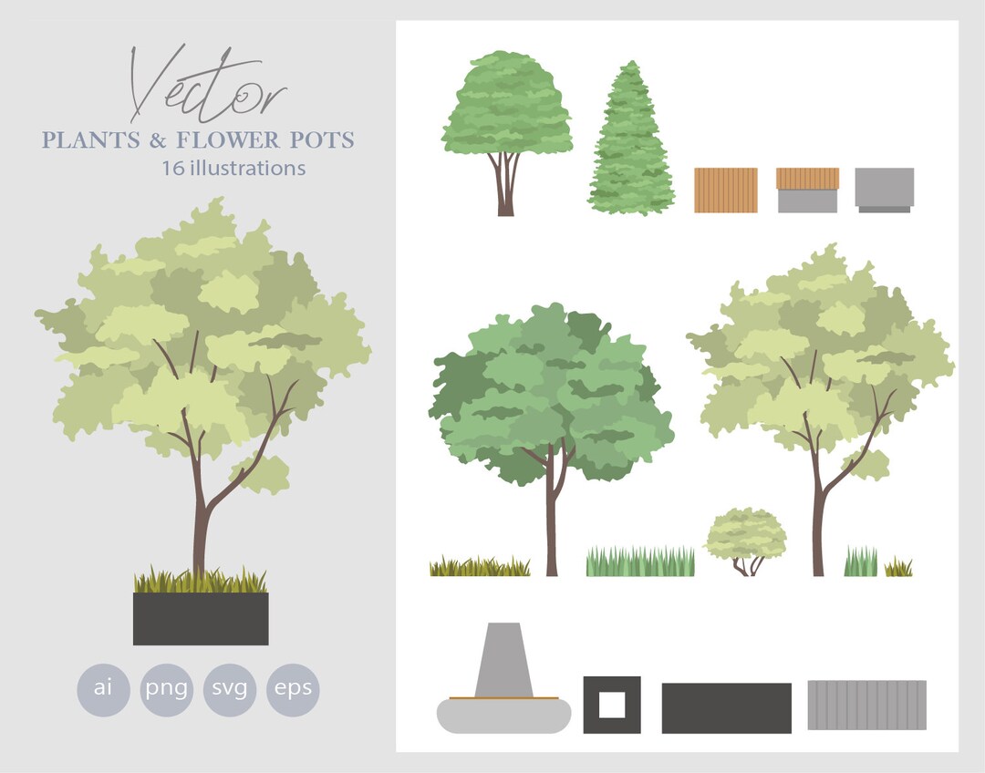 16 Set of Plants & Flower Pots Clipart - Flat Vector Plant Illustration ...