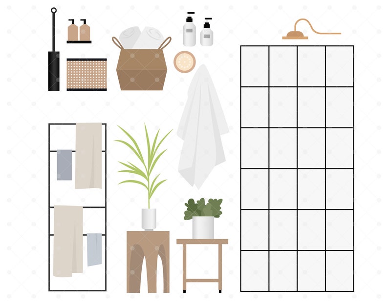 100 Flat Vector Illustration -bathroom Clip Art Set - Furniture ...