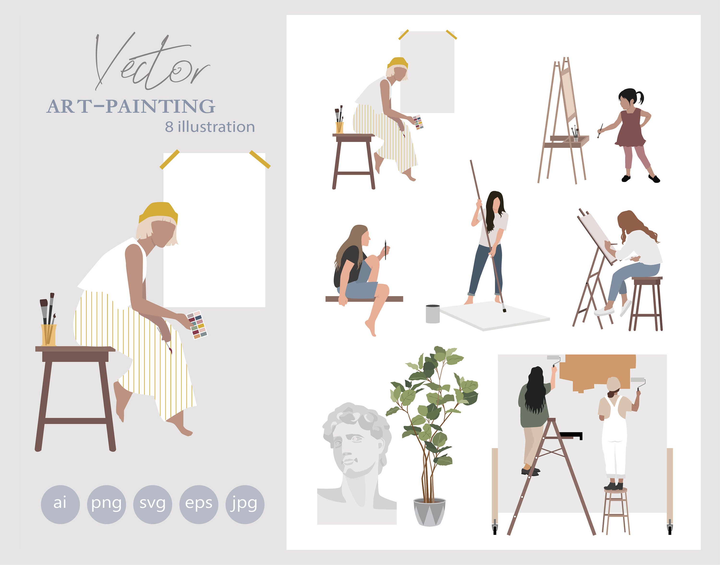 8 Flat Vector People Illustration - Painter - Pack of 8 Illustration ...