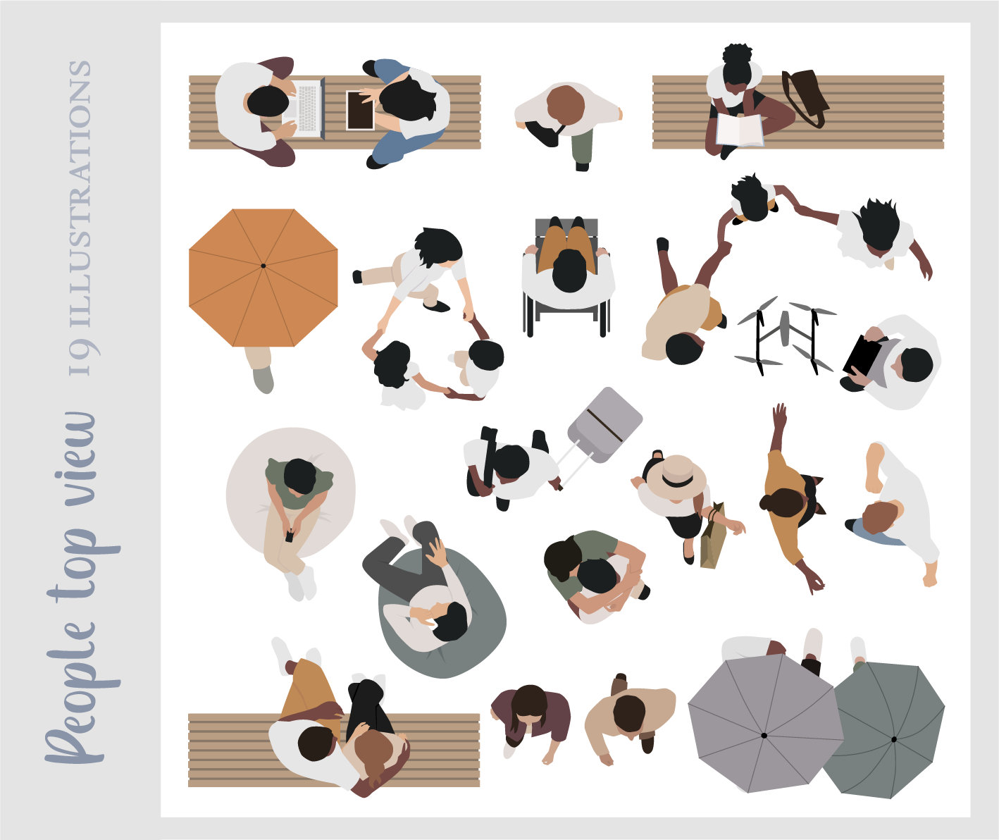 Bundle Flat Vector People - Top View Illustrations - Pack of 112 ...