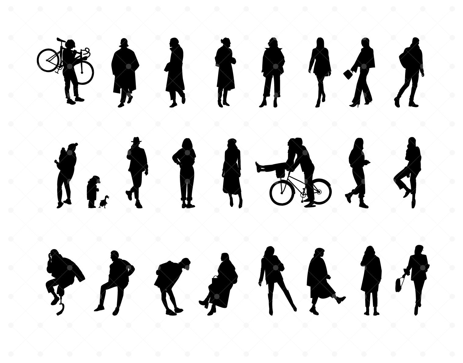 160 BIG SET - Silhouette Vector Cutout People and Trees- Ai - Png - Svg ...