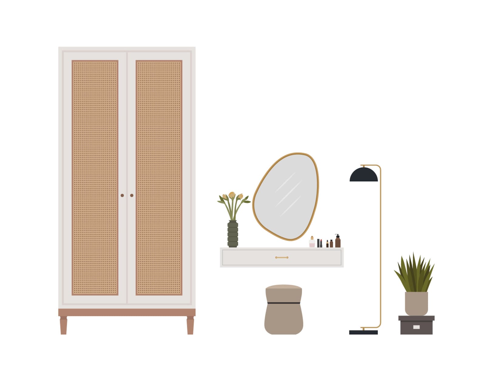140+ Flat Vector Illustration - Bedroom Furniture Clip Art Set ...