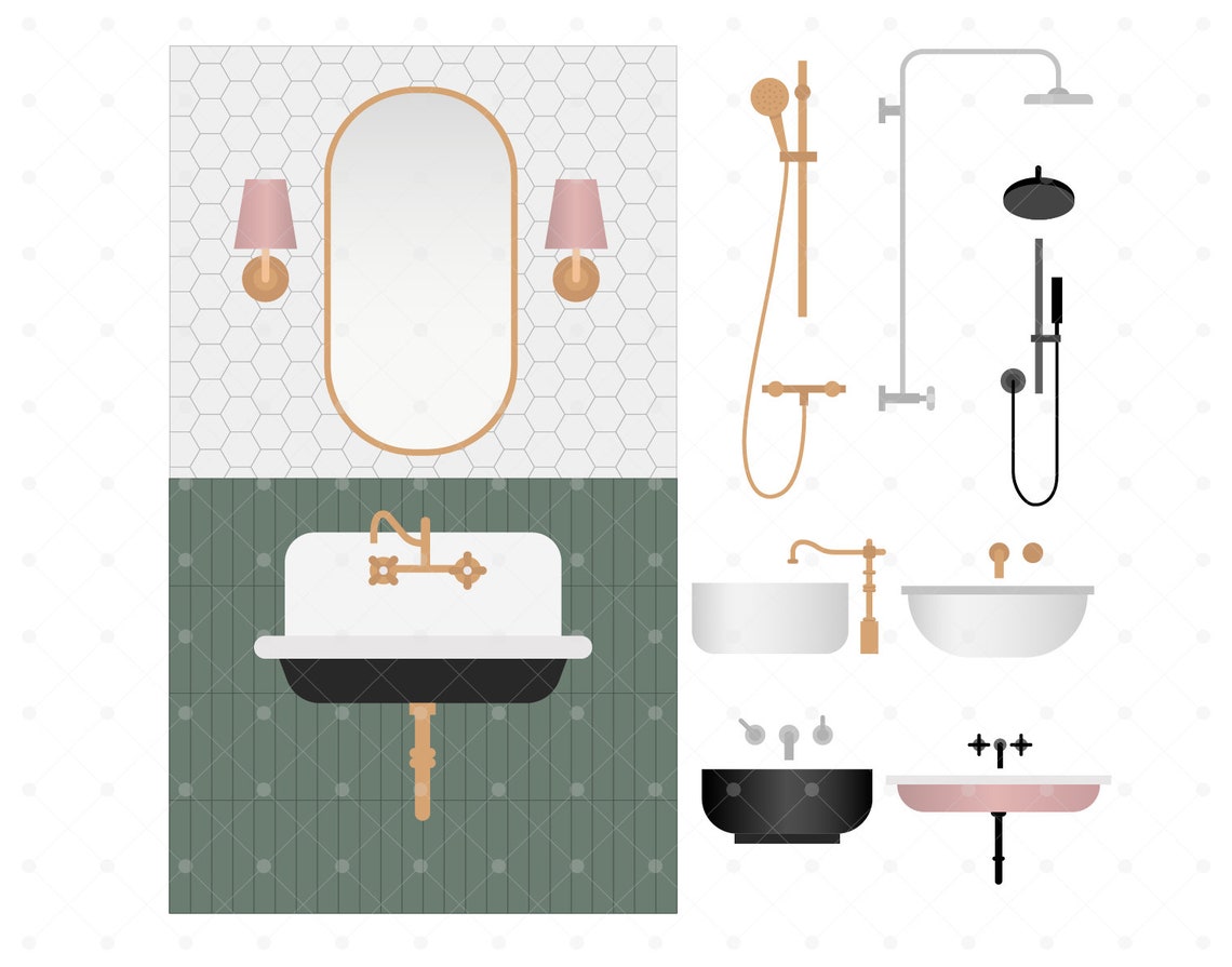 100 Flat Vector Illustration bathroom Clip Art Set - Etsy