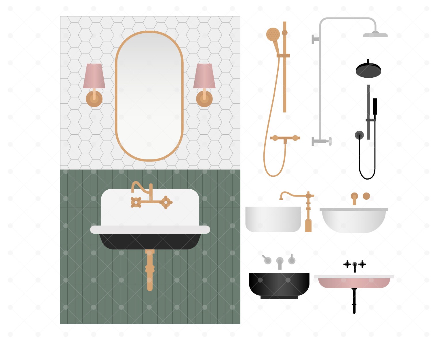 100 Flat Vector Illustration bathroom Clip Art Set Furniture Interior ...