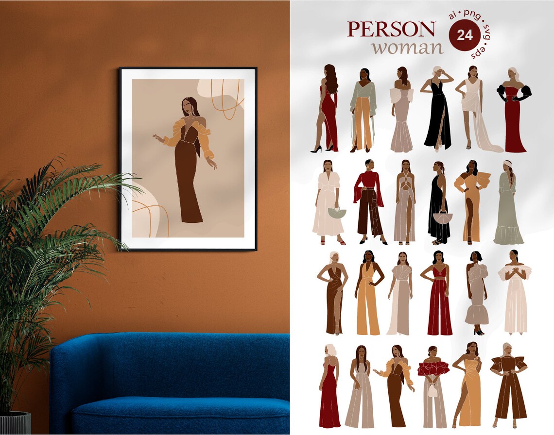 100 Abstract Woman Clipart, Feminine Vector Clipart, Abstract Black ...