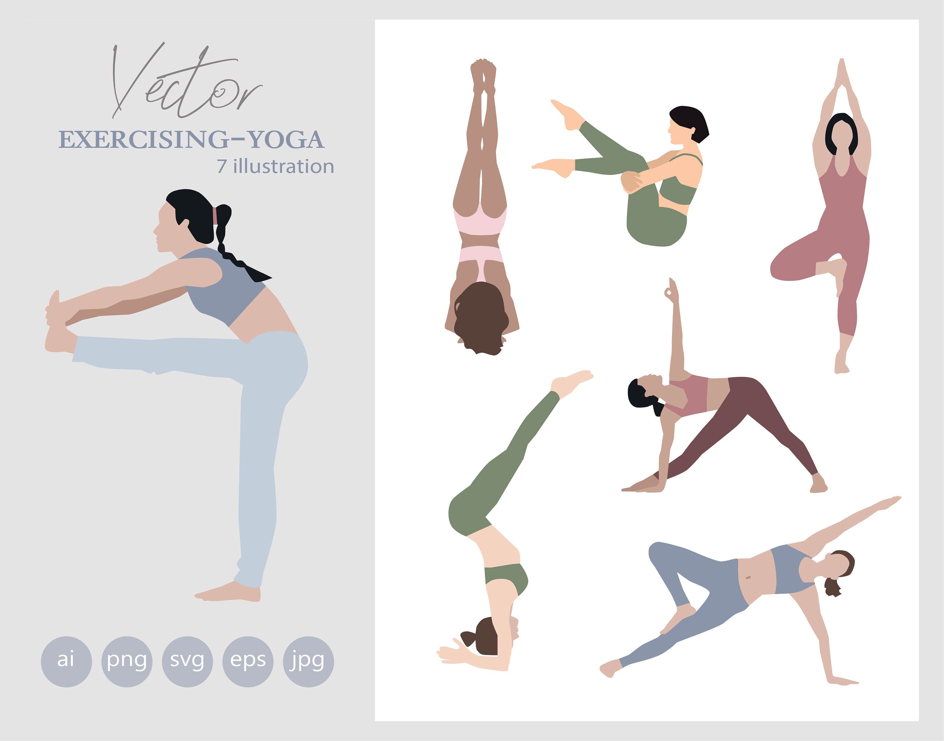 7 Flat Vector People Yoga Collection Illustration - SPORT - Pack of 7 ...