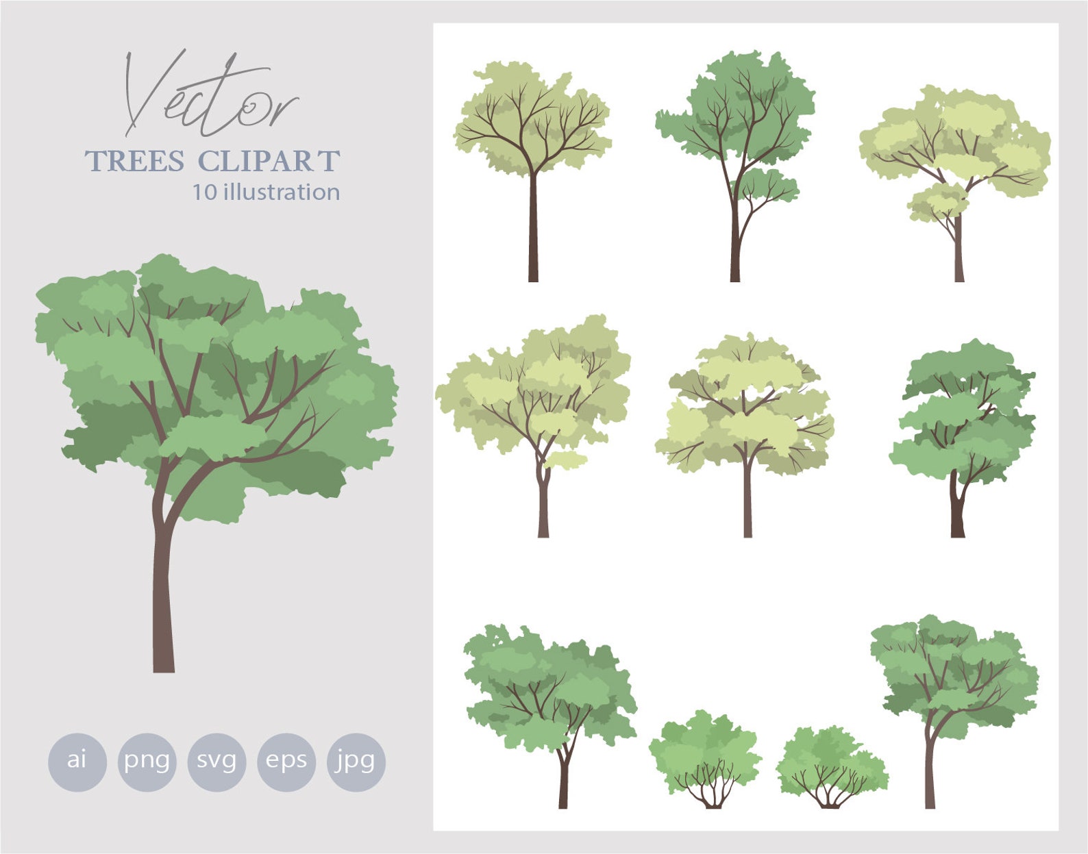 10 Set of Flat Vector Trees Clipart - Flat Vector Plant Illustration ...