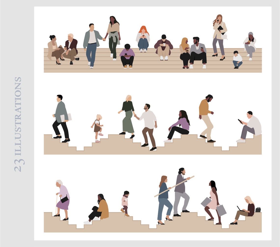 23 Flat Vector People People on the Stairs Outdoor Pack of 23 ...