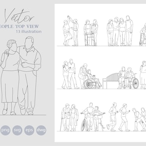 15 Line Vector People Illustration AI - Old People - Elderly Faceless ...