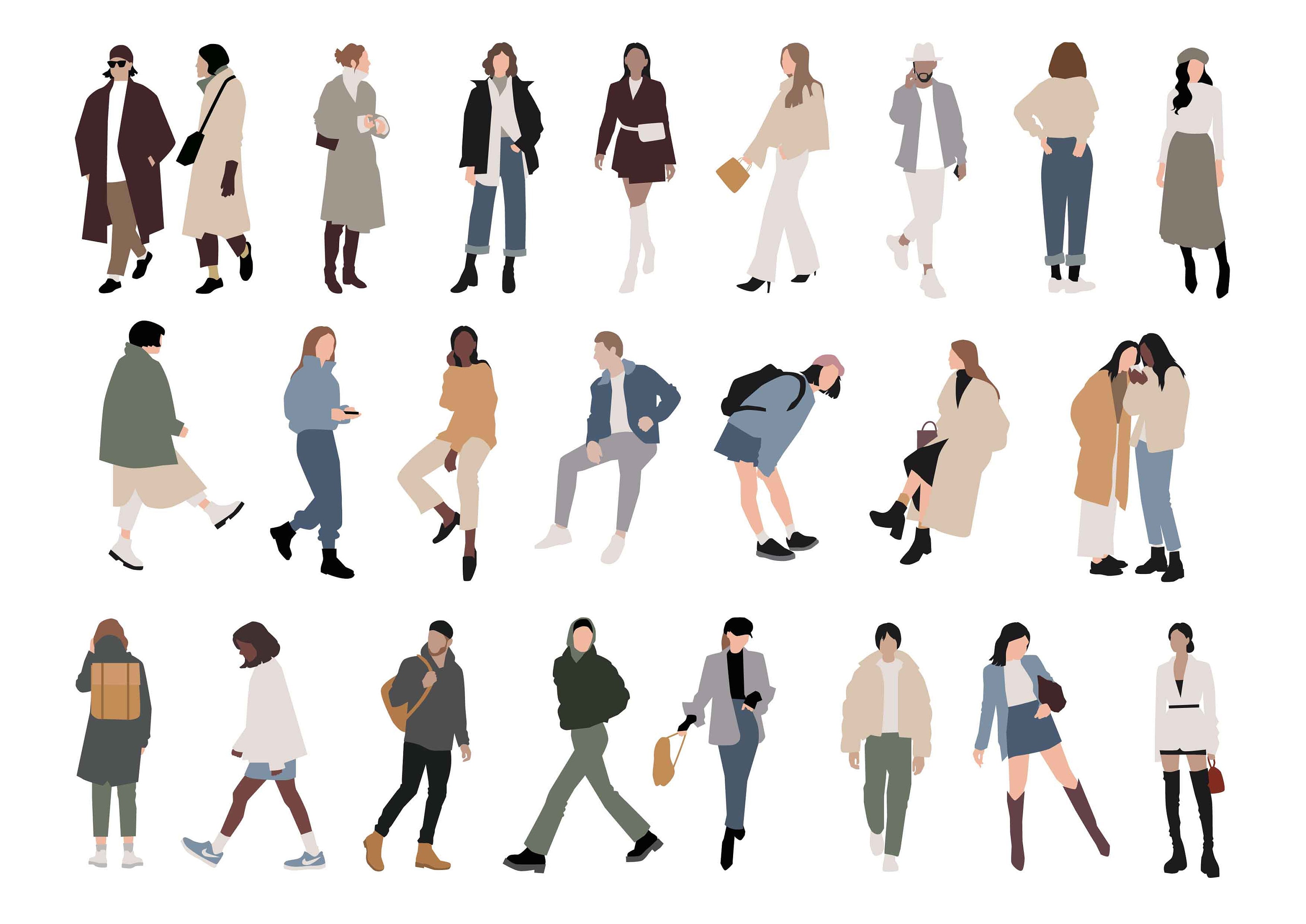 25 Flat Vector People - Walking People - Outdoor - Pack of 24 ...